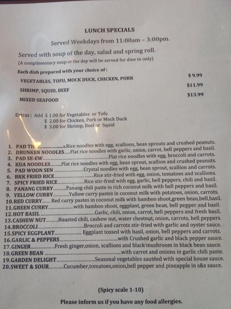 Menu at BKK THAI KITCHEN restaurant, Carlsbad