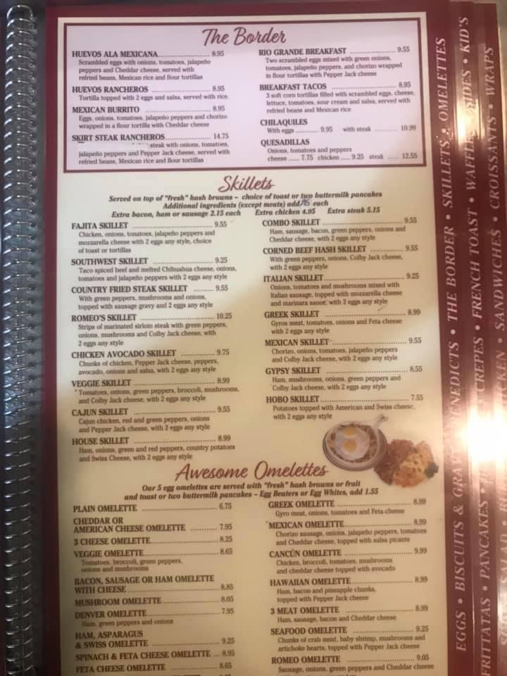 Menu at Cafe Romeo, Romeoville