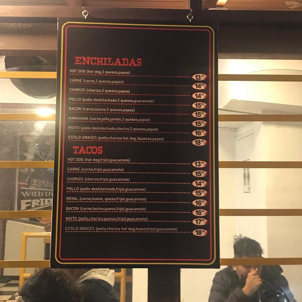 Menu at Grace´s Burger restaurant, La Perla District