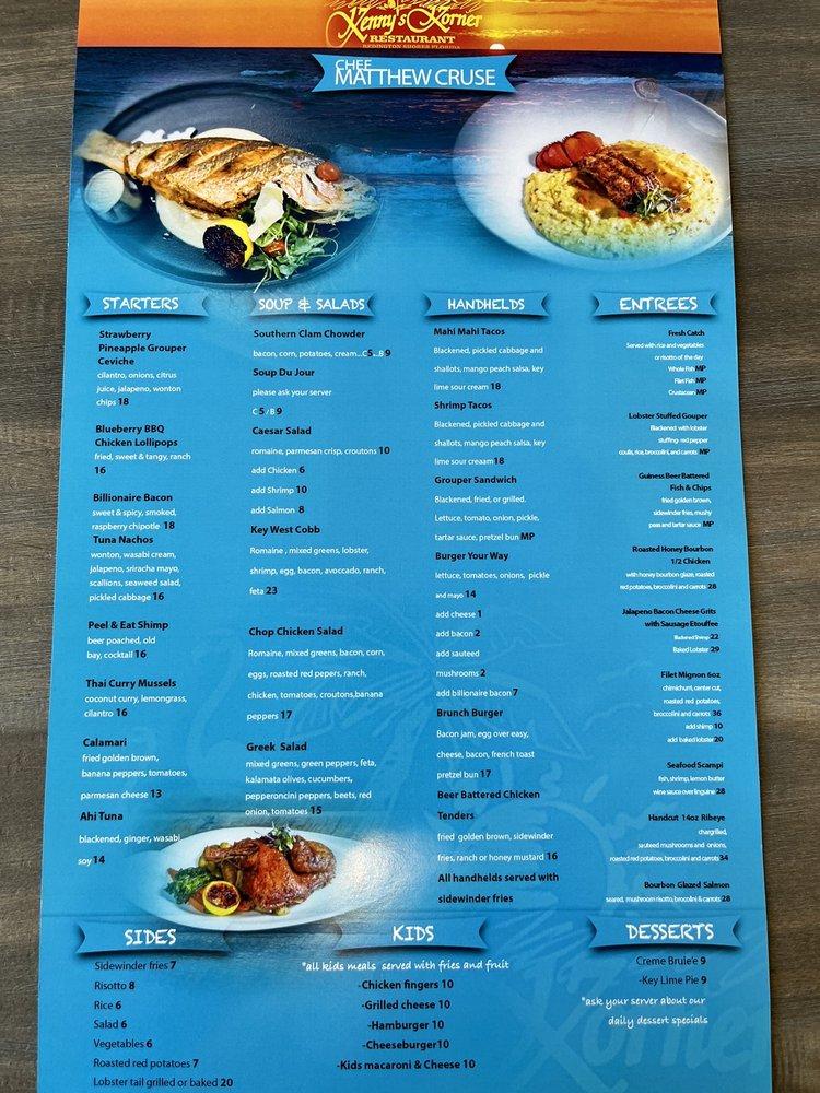 Menu at Kenny's Korner Restaurant, Redington Shores
