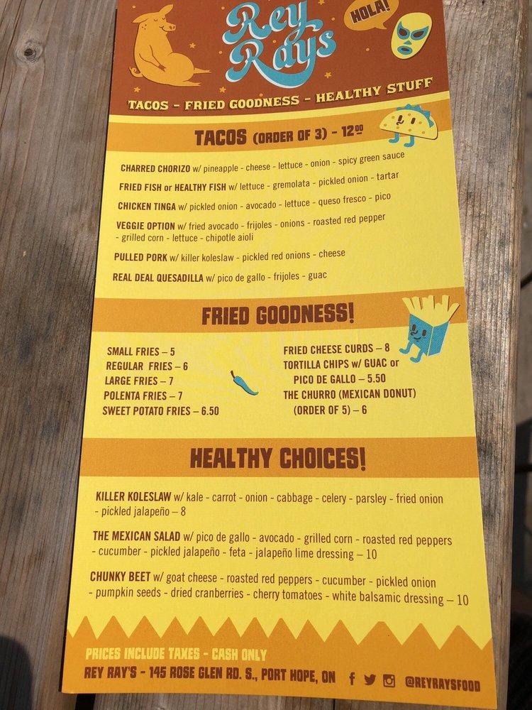 Menu at Rey Ray's restaurant, Port Hope
