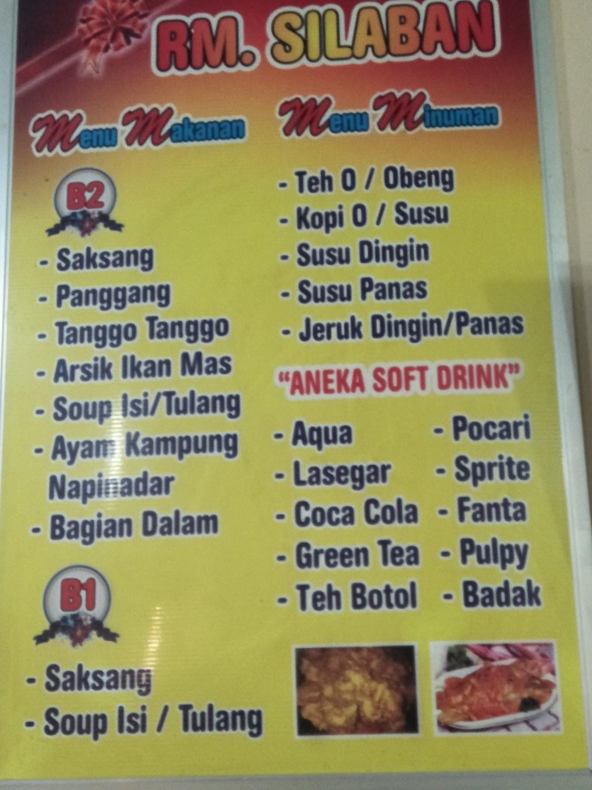 Menu at Rumah Makan Silaban restaurant, Batam