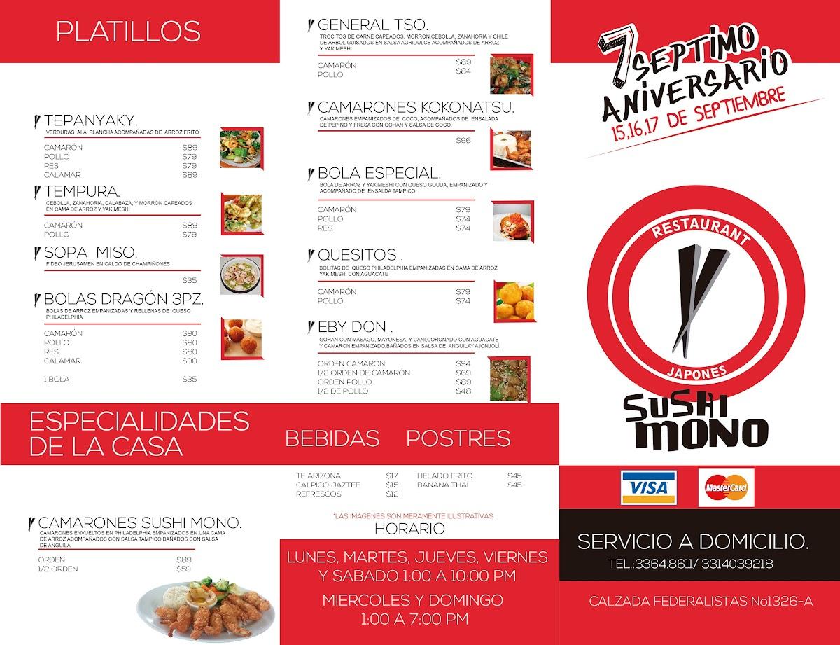 Menu at SUSHI MONO restaurant, Zapopan
