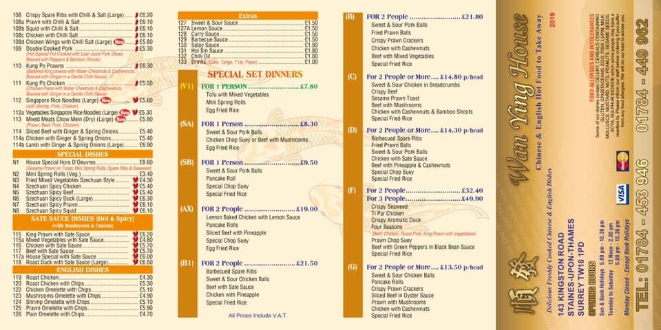 Menu at Wan Ying House Chinese Takeaway fast food, Stanwell