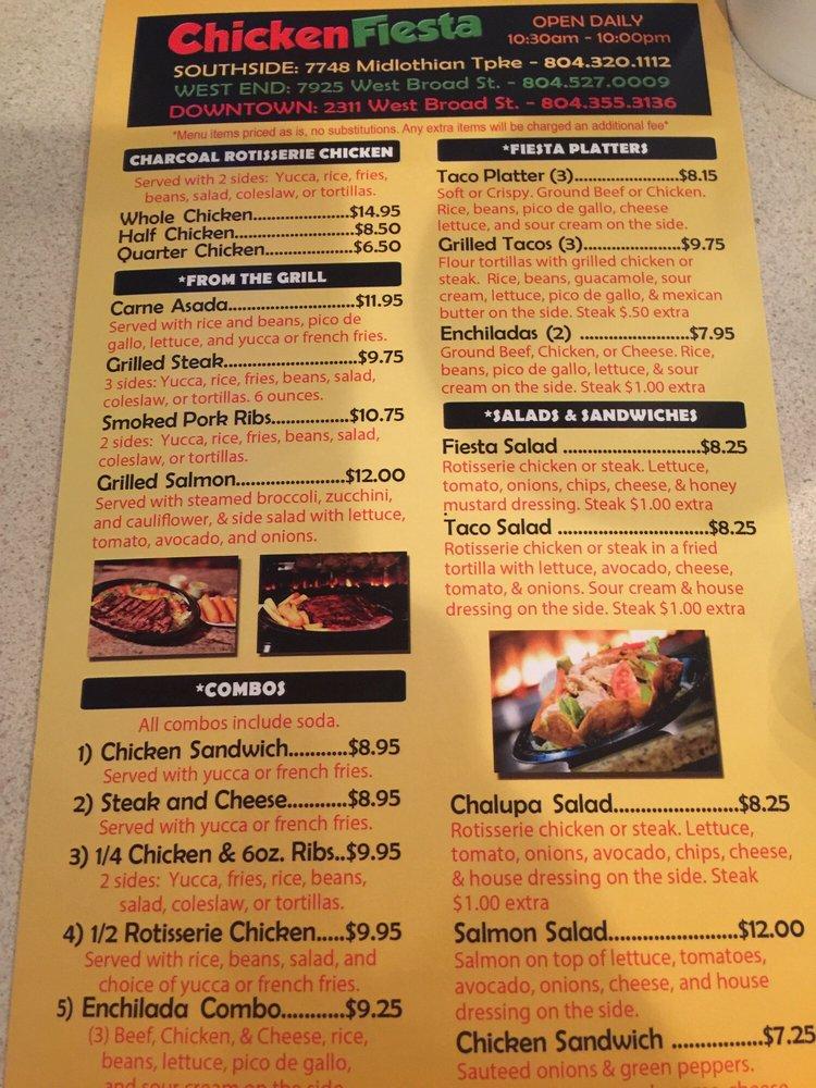 Menu at Chicken Fiesta Broad Street restaurant, Richmond, W Broad St