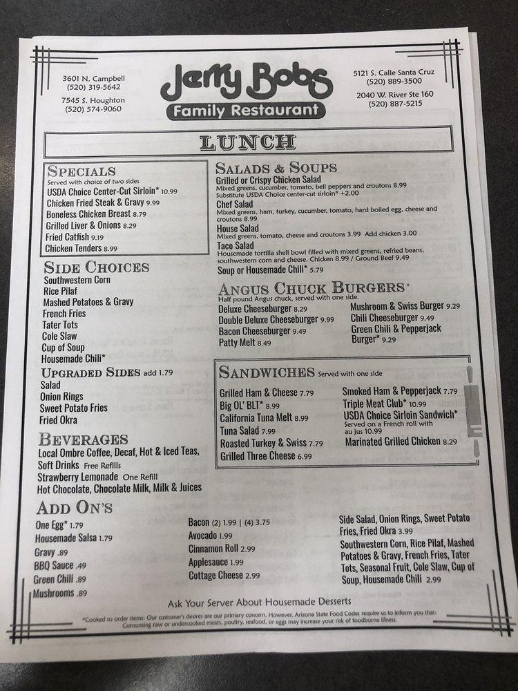 Carta de Jerry Bob's Family Restaurant, Tucson, Houghton Greenway # 155