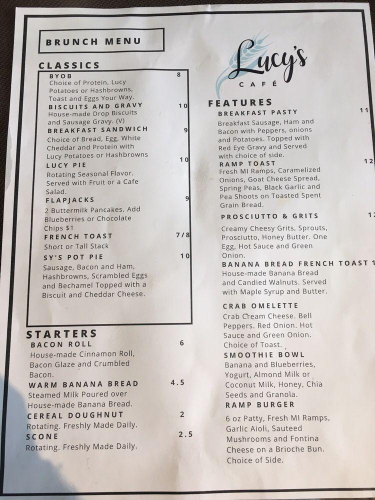 Menu at Lucy's restaurant, Grand Rapids