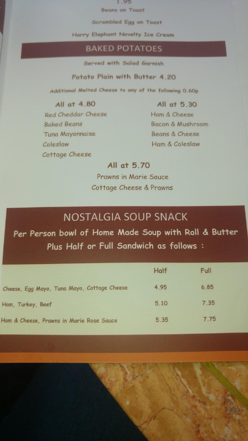 Menu at Nostalgia Tea Rooms cafe, Southport