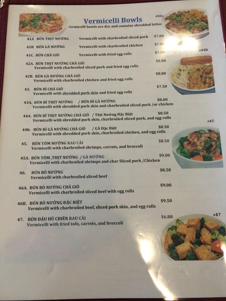 Menu at Pho Dan restaurant, Austin