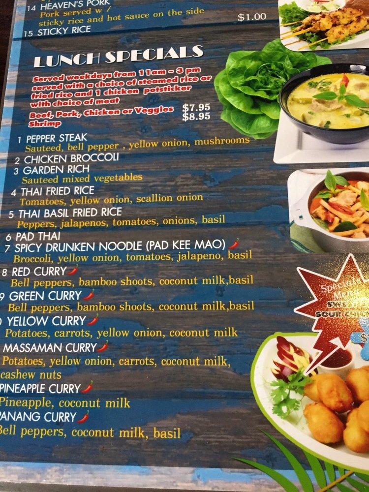Menu at Thai Ginger restaurant, Lowell