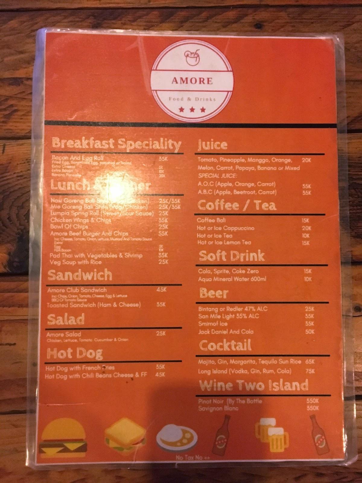 Menu at Amore Food & Drinks cafe, Mengwi