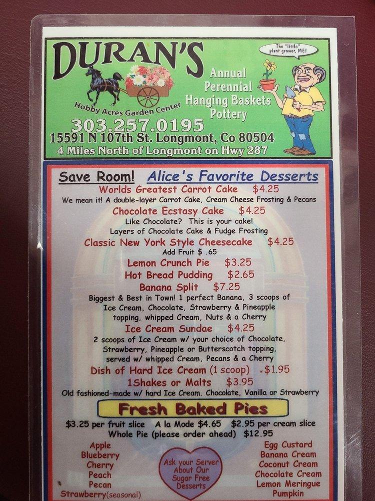 Menu at Aunt Alice's Kitchen restaurant, Longmont