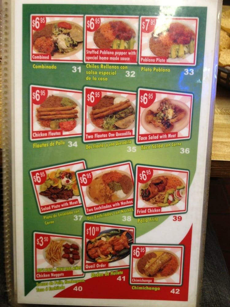 Menu at El Sol De Mexico restaurant, Bryan, 705 N Texas Ave
