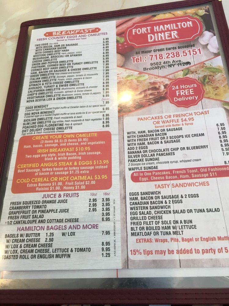 Menu at Fort Hamilton Diner restaurant, New York City