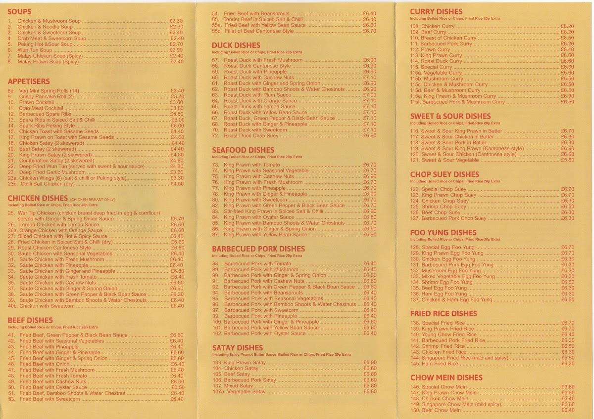 Menu at Golden Star fast food, Larbert