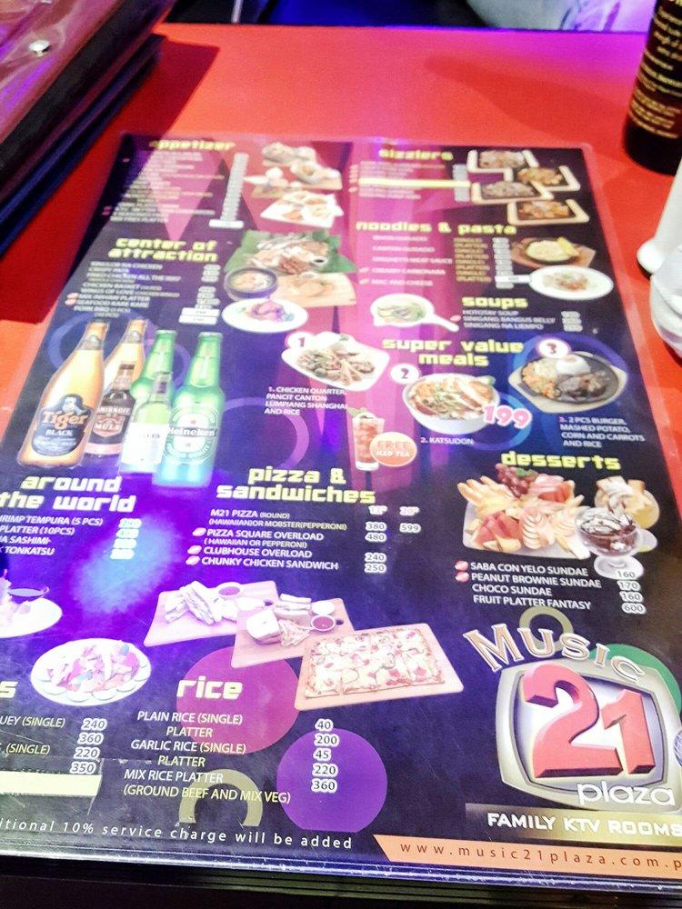 Menu at Music 21 Plaza restaurant, Pasay
