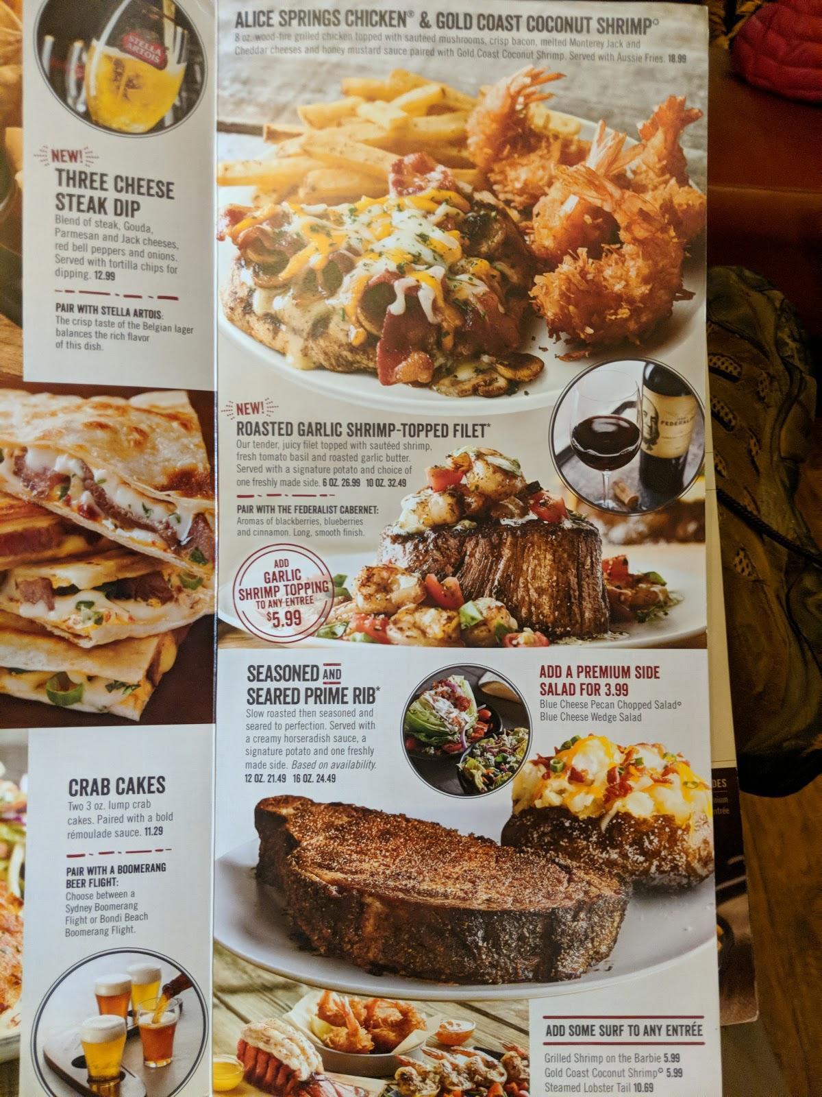 Menu at Outback Steakhouse, Asheville, 30 Tunnel Rd