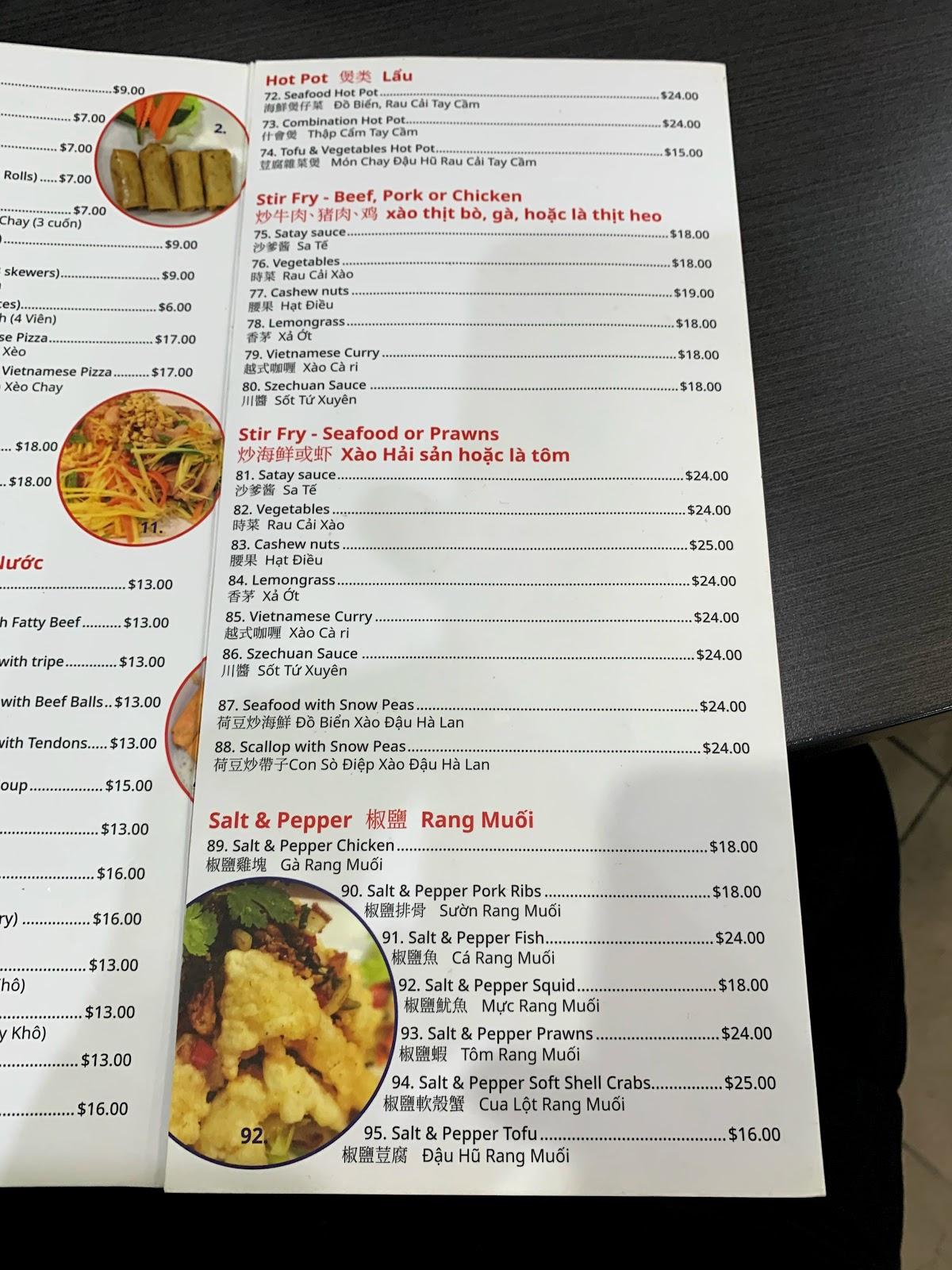 Menu at Pho Ngon Restaurant, Hornsby