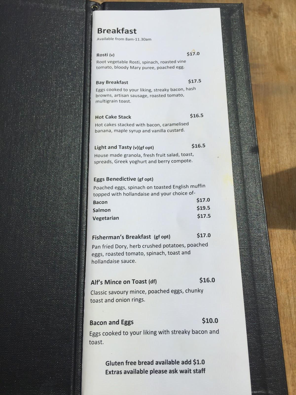 Menu at Rayz on the Bay restaurant, Paihia