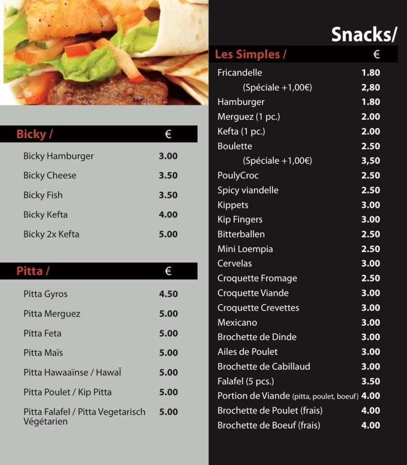 Menu at Snack, The place to be, Wemmel, De Limburg Stirumlaan 91