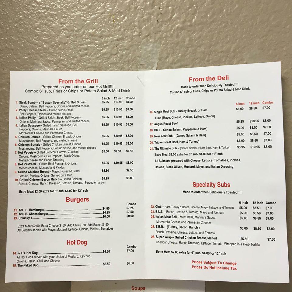 Menu at Super Subs fast food, Midwest City, S Douglas Blvd