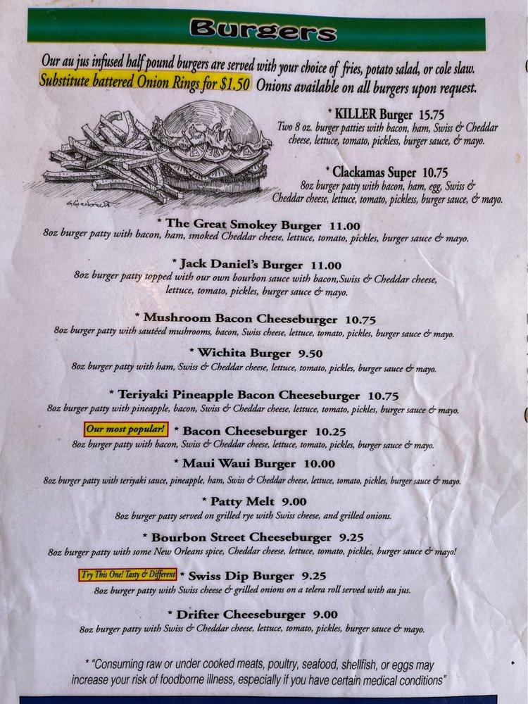 Menu at Wichita Pub, Clackamas