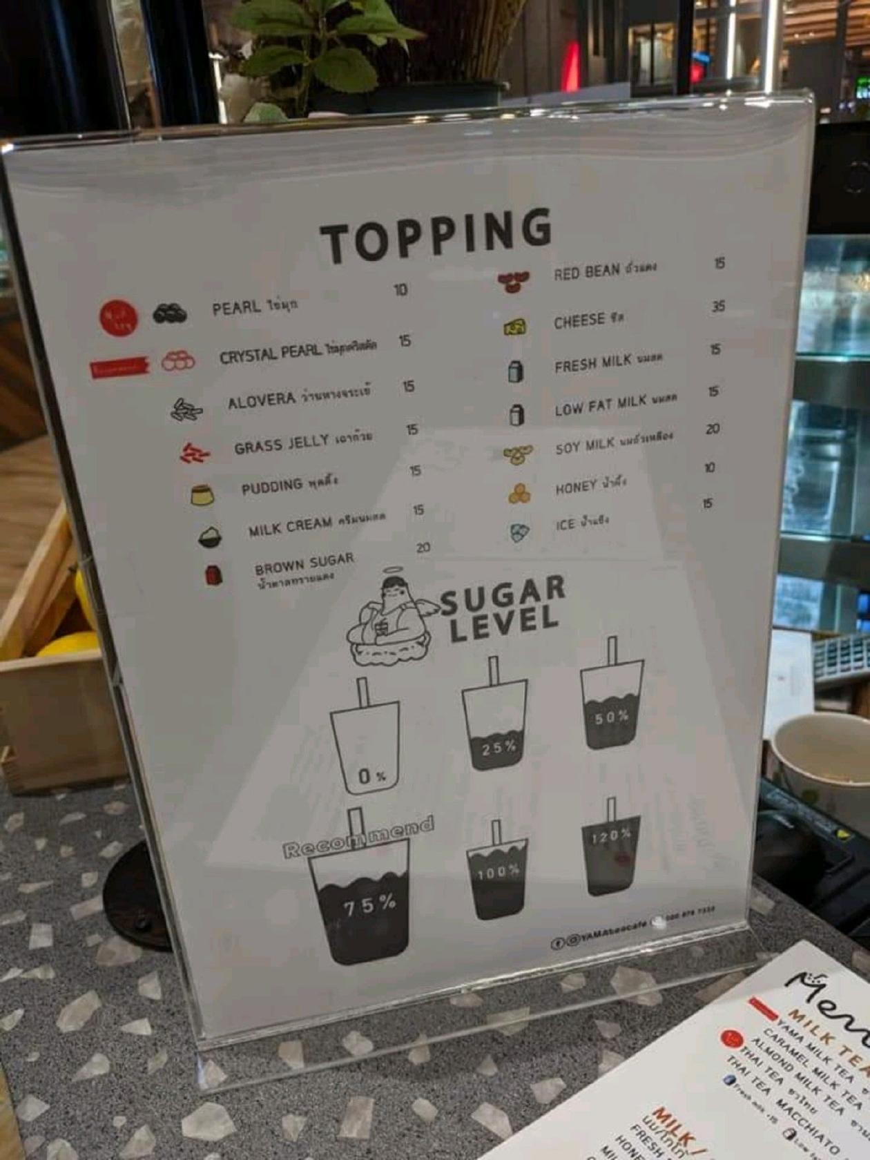 Menu at YAMA cafe, Bangkok