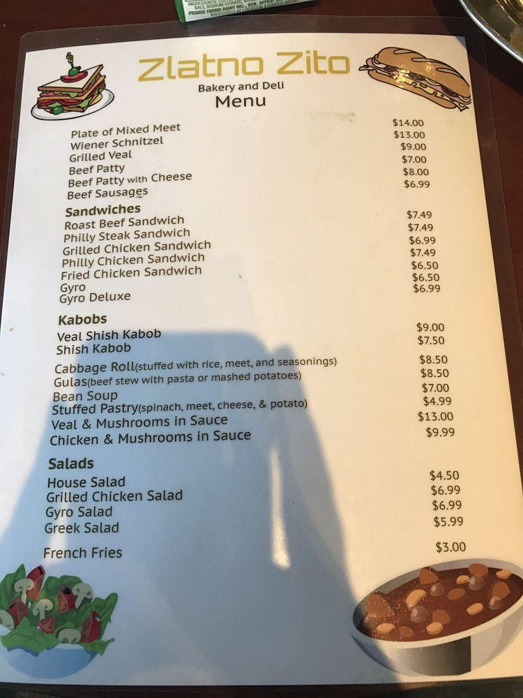 Menu at Zlatno Zito Bakery and Deli, St. Louis