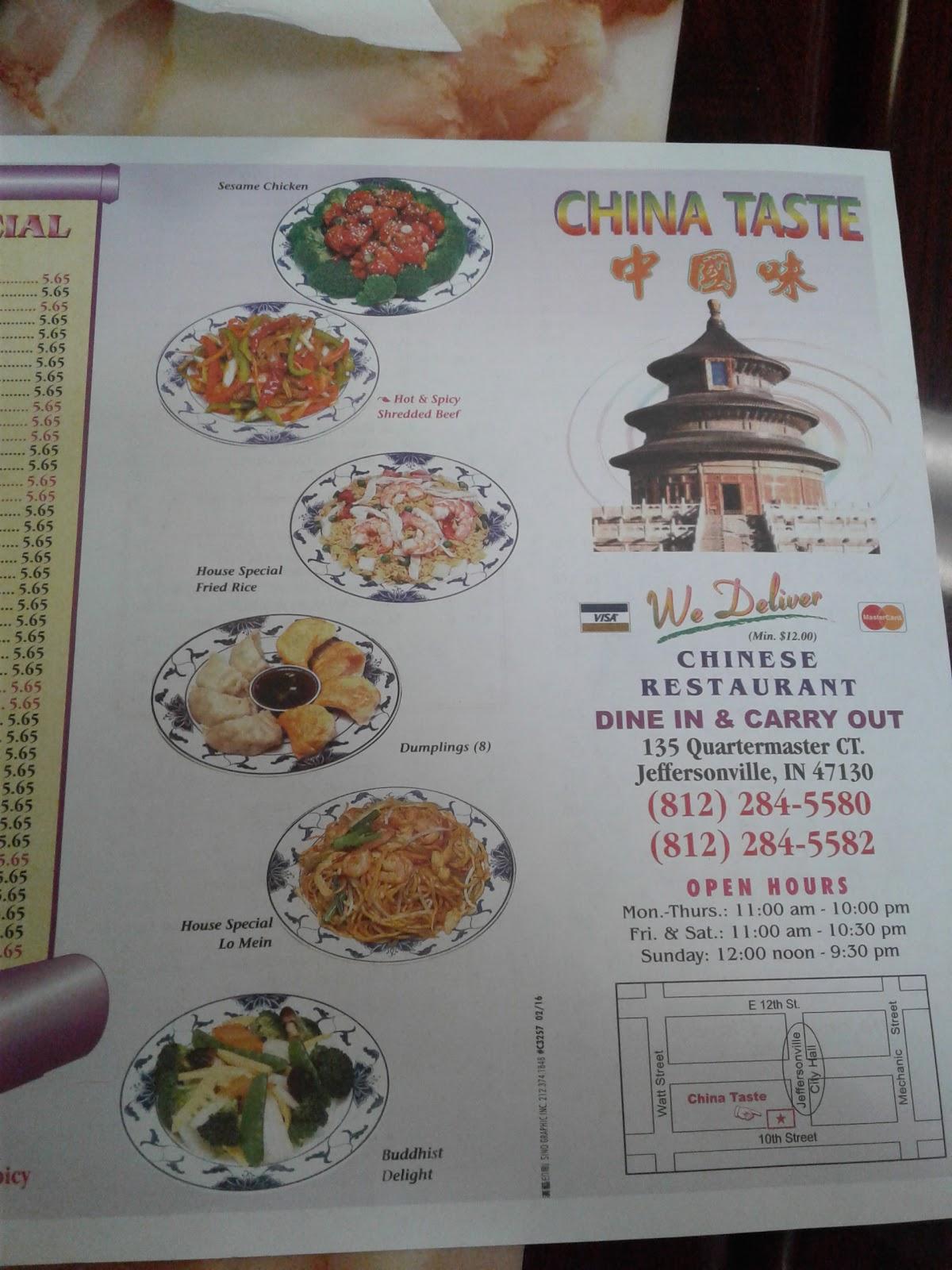 Menu at CHINA TASTE restaurant, Jeffersonville