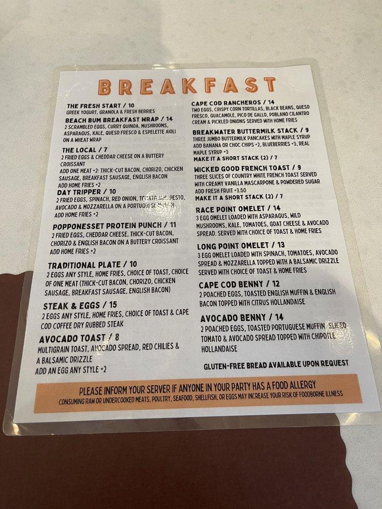 Menu at Cape Cod Coffee restaurant, Mashpee, 10 Evergreen Circle