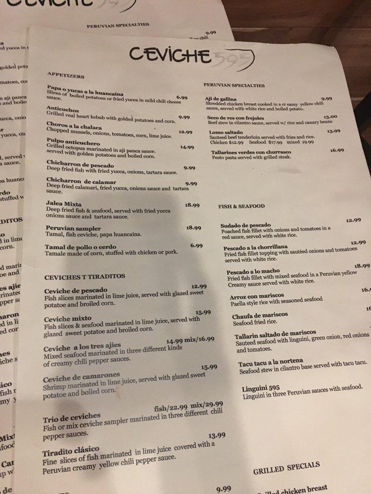 Menu at Ceviche 595 restaurant, Davie