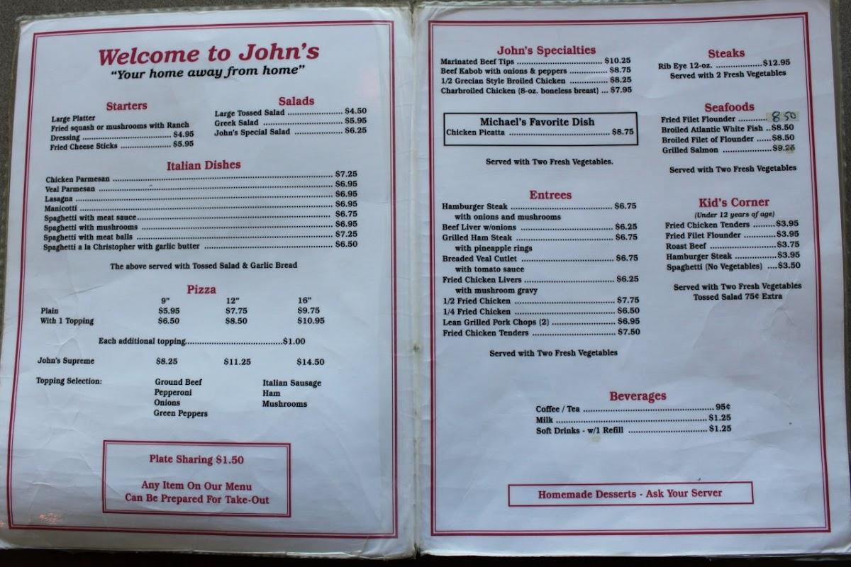 Menu at John's Family Restaurant, Charlotte