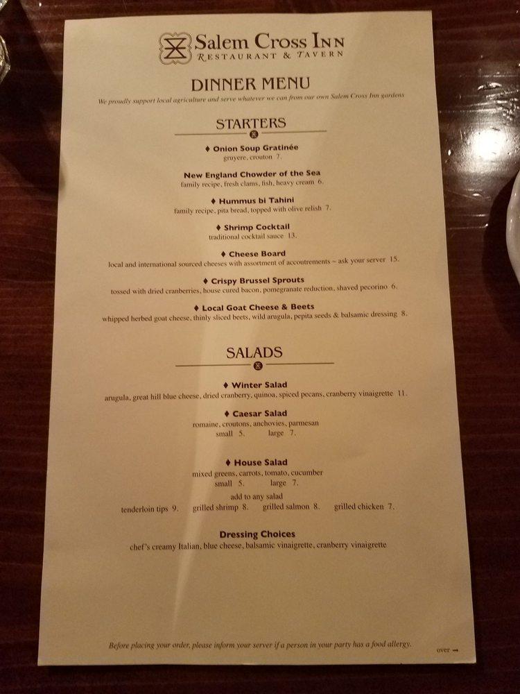Menu at Salem Cross Inn restaurant, West Brookfield