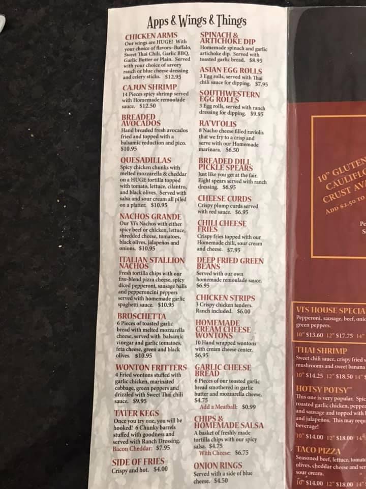 Menu at Vi's Pizza & TNT Bar, Biwabik, 301 Main St