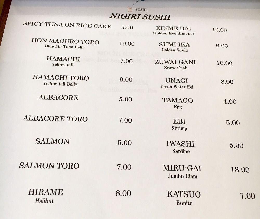 Menu at Yui Restaurant, Sierra Madre