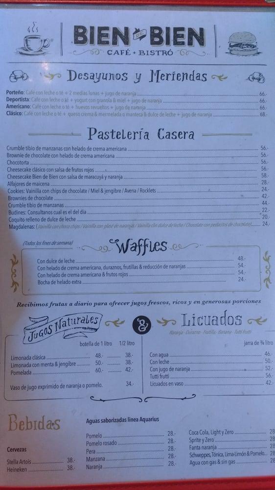 Menu at Bien de Bien cafeteria, Buenos Aires