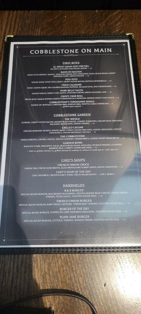 Menu at The Cobblestone on Main restaurant, Webster