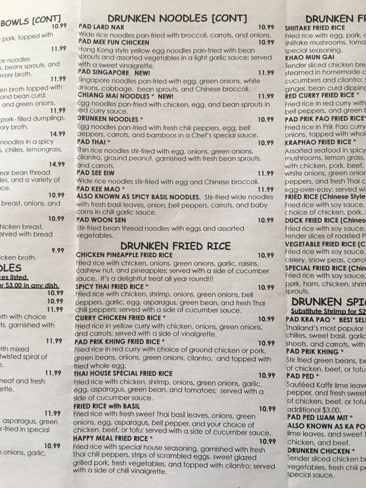 Menu at Drunken Noodles Taste Of Thai restaurant, Oakville