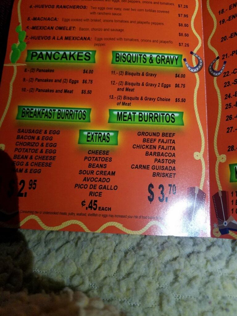 Menu at La Gringas Taqueria restaurant, Cleburne