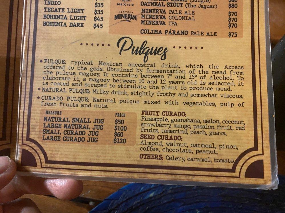 Carta del pub y bar Perla Pixan, Playa del Carmen
