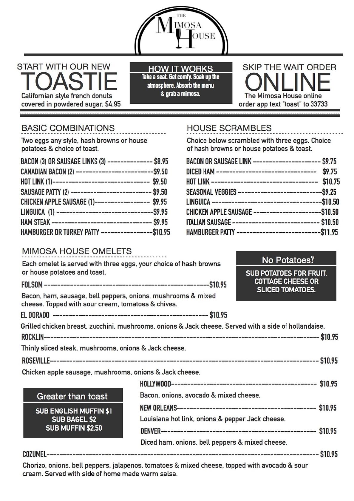Menu at Mimosa House pub & bar, Sacramento