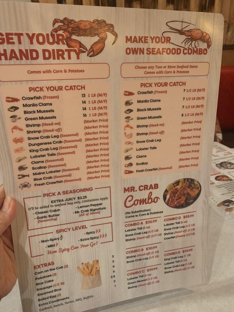 Menu at Mr. Crab restaurant, Sacramento