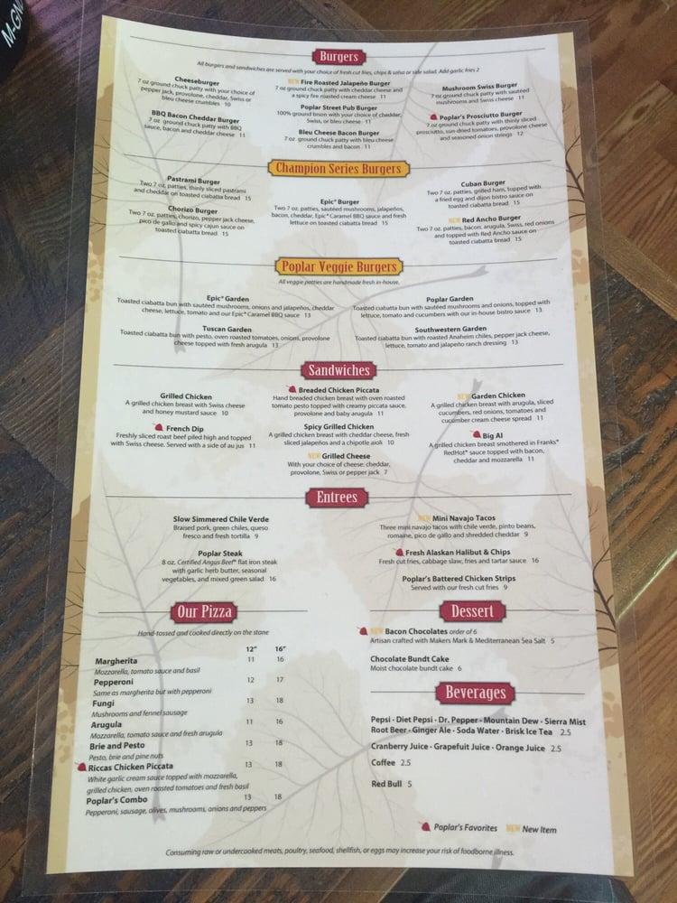 Menu at Poplar street pub, Salt Lake City