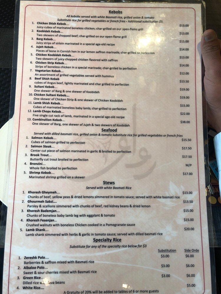 Menu at Ravagh Persian Grill pub & bar, Roslyn Heights