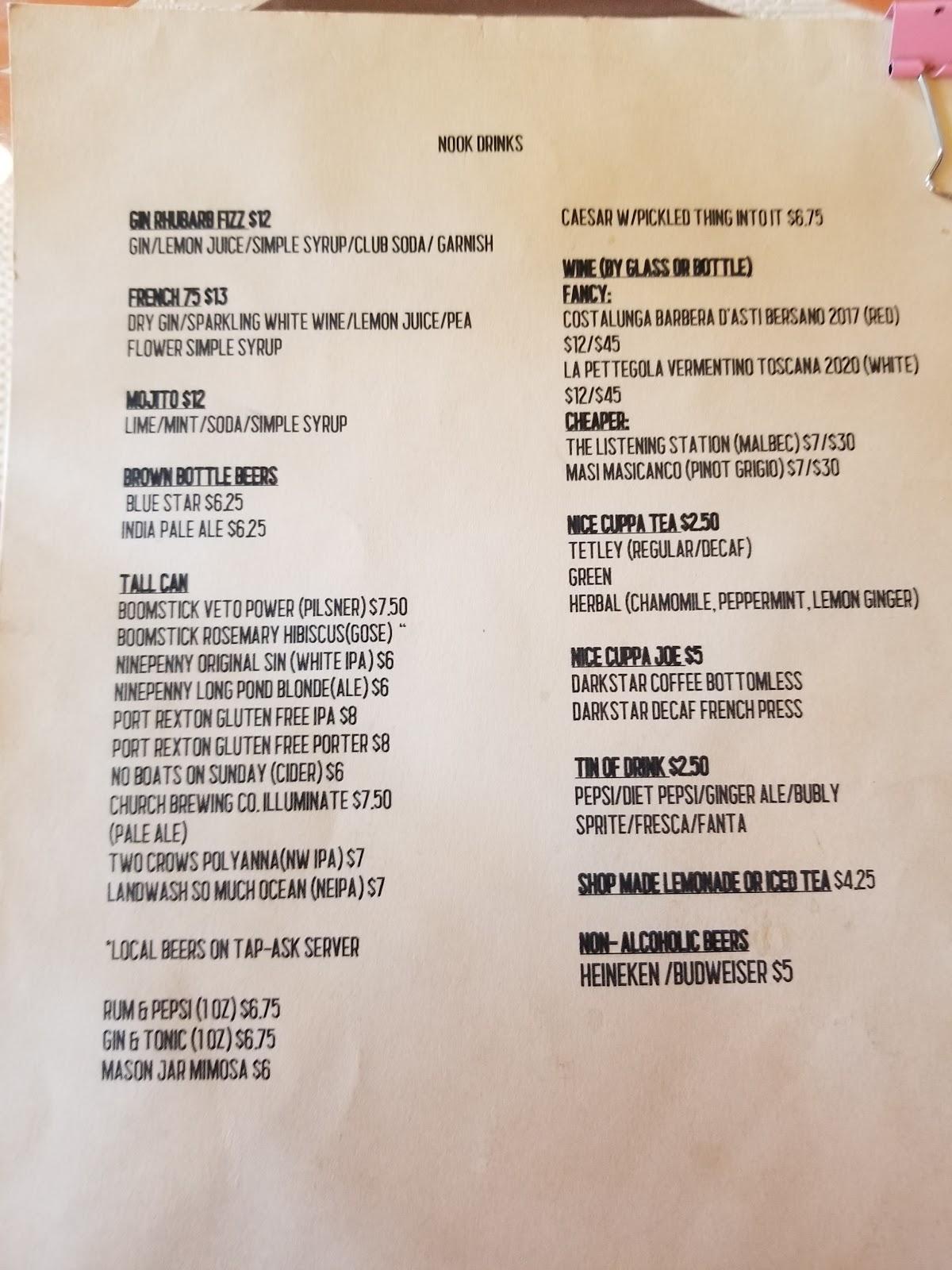 Menu at The Nook and Cannery restaurant, St. John's