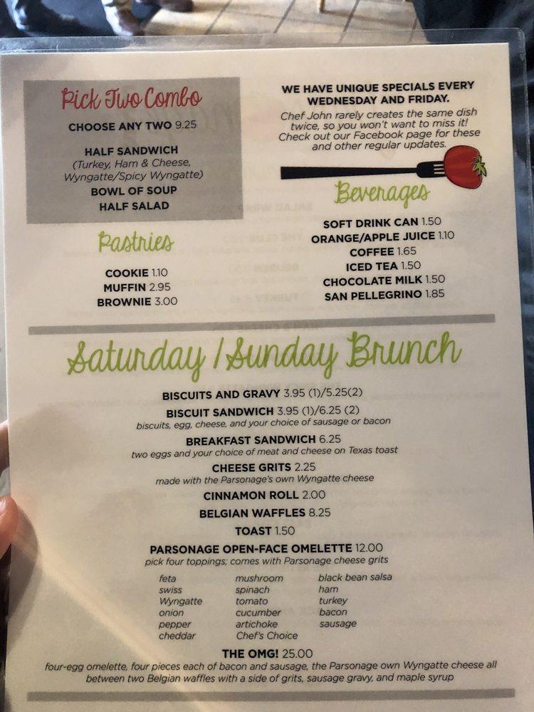 Menu at The Parsonage restaurant, Jonesboro, 305 S Main St