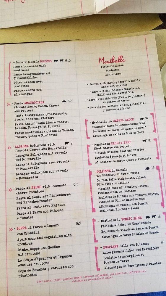 Menu at Tonnarello pub & bar, Rome, Via della Paglia