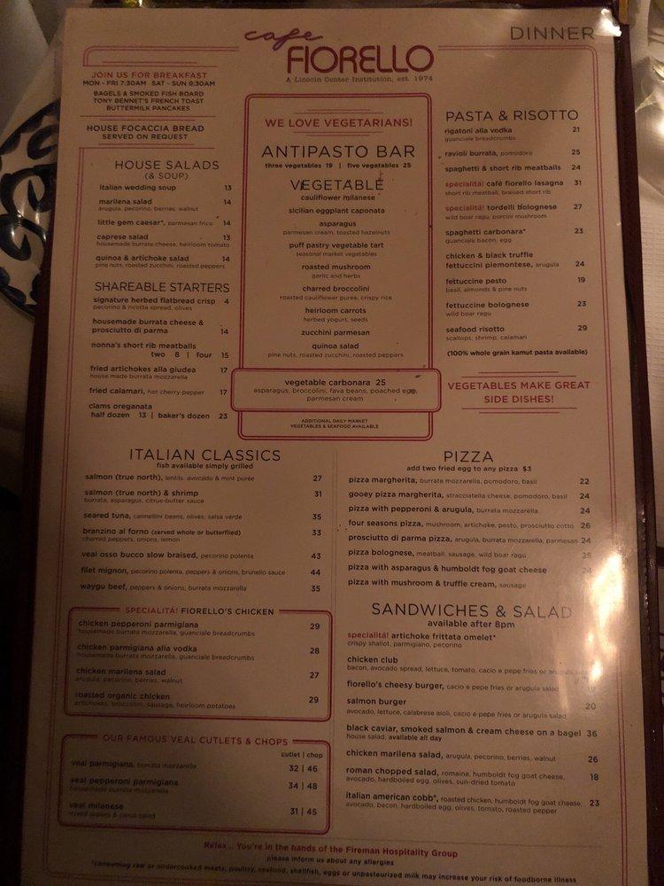 Menu at Cafe Fiorello, West New York