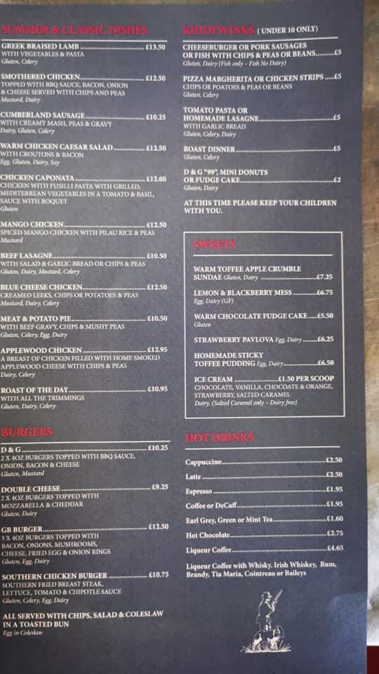 Menu at Dog & Gun pub & bar, Cross Hills, Colne Rd