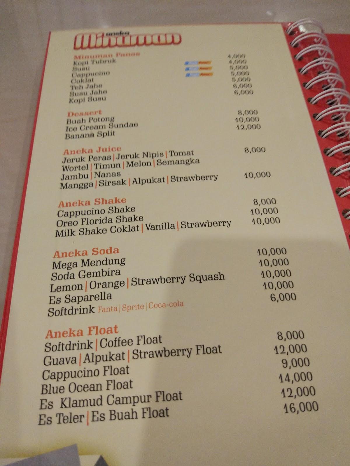 Menu at Joglo Asri restaurant, Depok